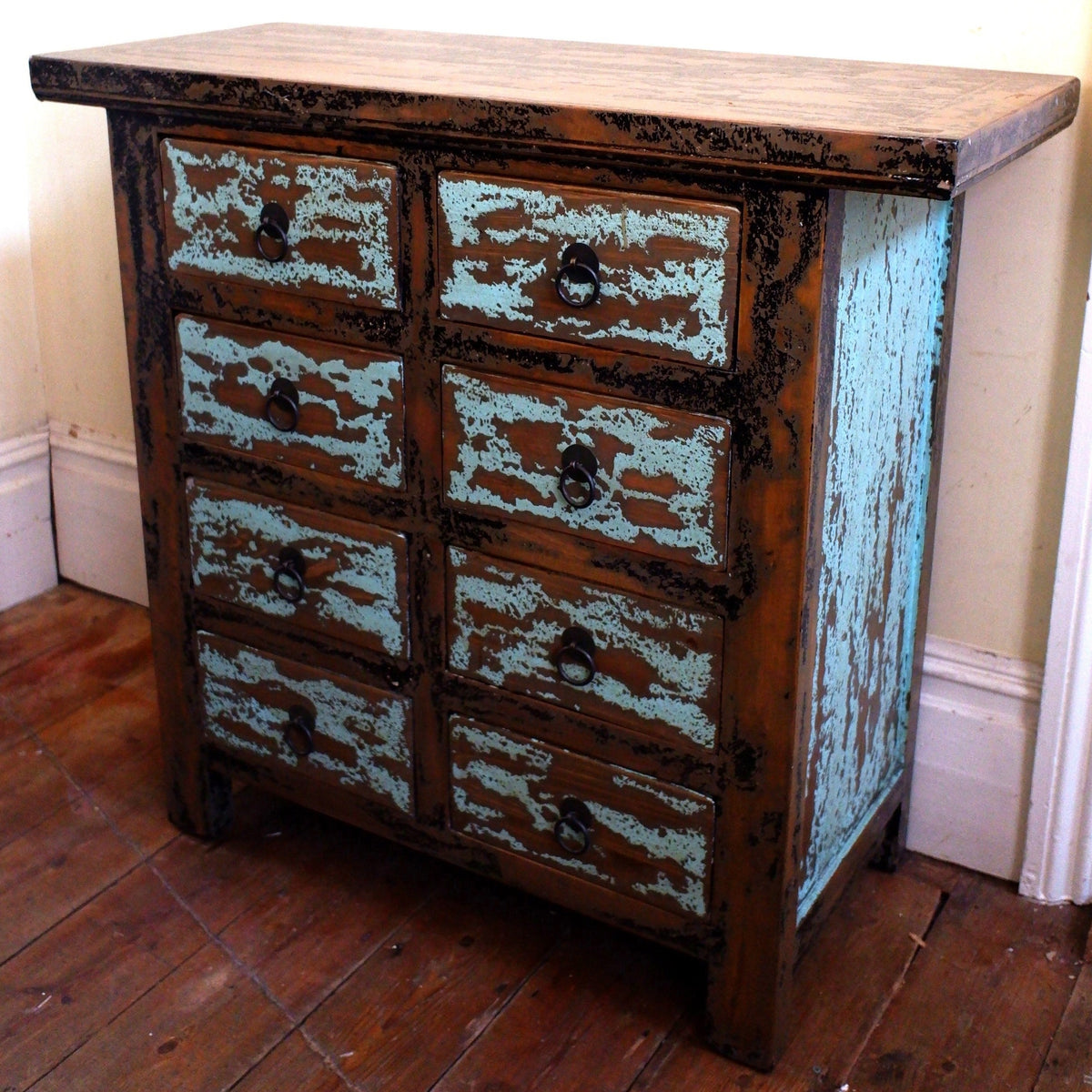 New Vintage Rustic Distressed Chest of 8 Drawers TSANG Japanese Sidebo ...