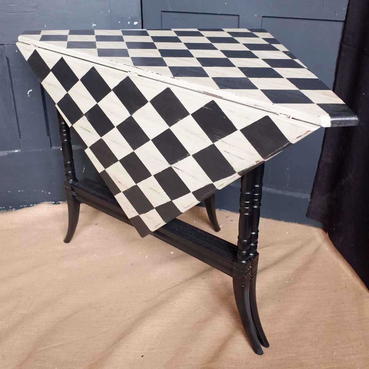 Antique Victorian RUSTIC Black Harlequin DROP Leaf Dining Sutherland S ...