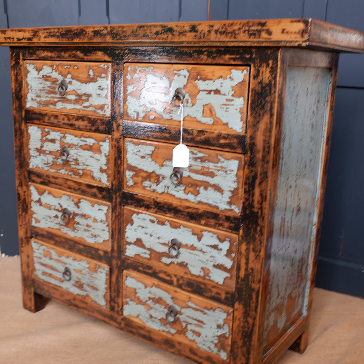 New Vintage Rustic Distressed Chest of 8 Drawers TSANG Sideboard Unit ...