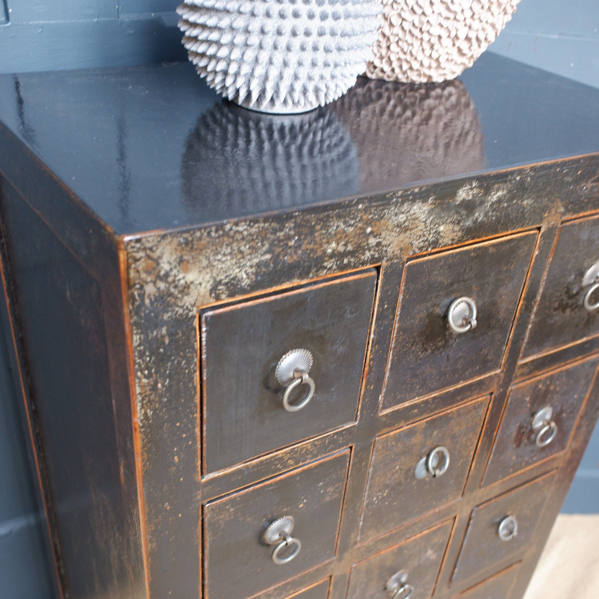 New Vintage Rustic Distressed BLACK Chest of 12 Drawers TSANG Sideboar ...
