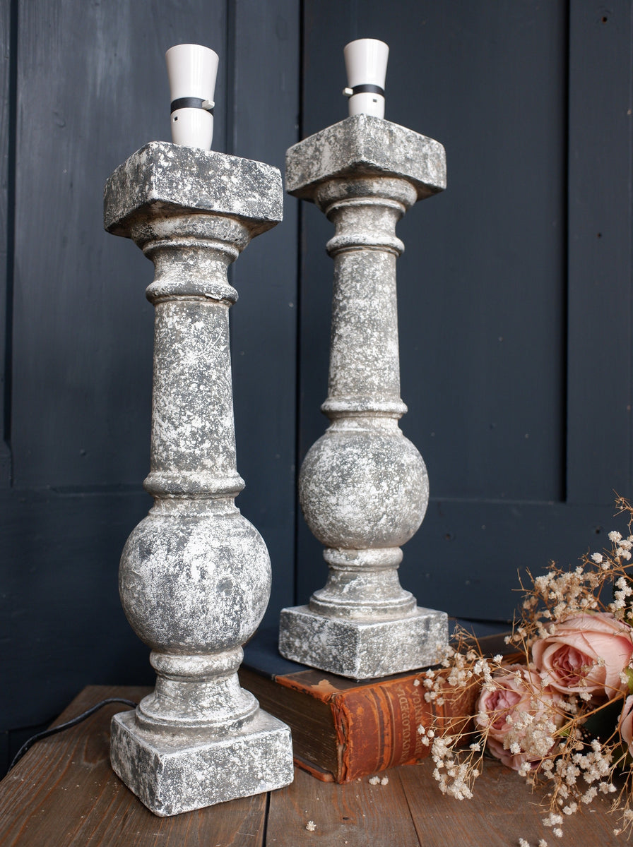 New Pair of COLUMN Table Lamp Bases Shabby Chic Rustic GREY Natural St ...