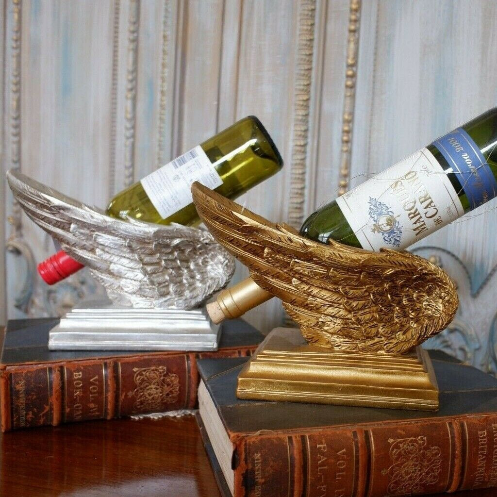 NEW French Shabby Chic GOLD Silver Pair of ANGEL Cherub Wings Wine Bot ...